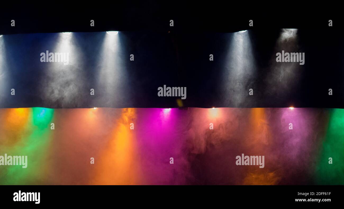 scene, stage light with colored spotlights and smoke Stock Photo - Alamy