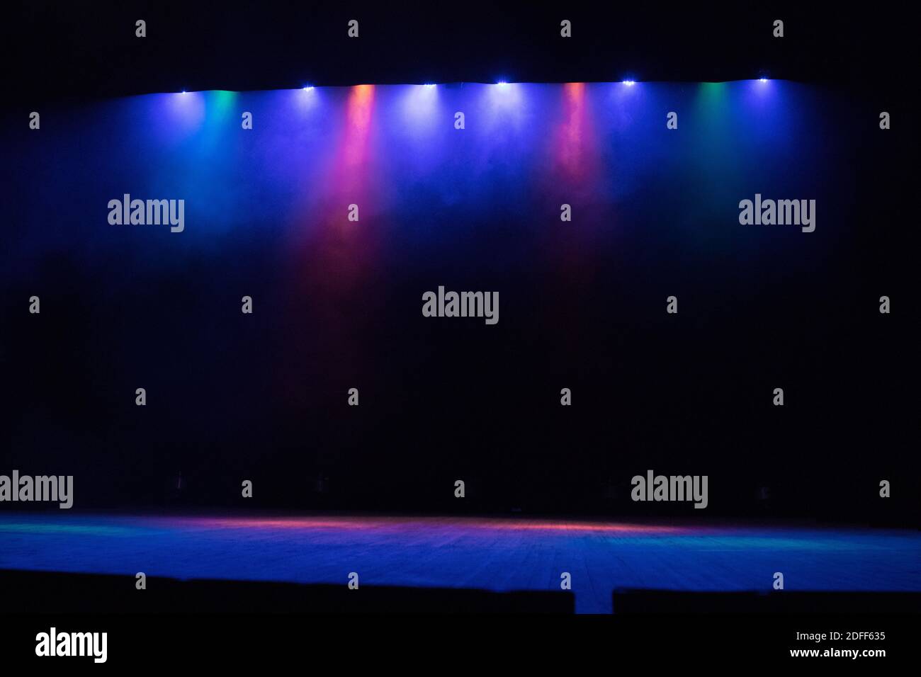 scene, stage light with colored spotlights and smoke Stock Photo - Alamy