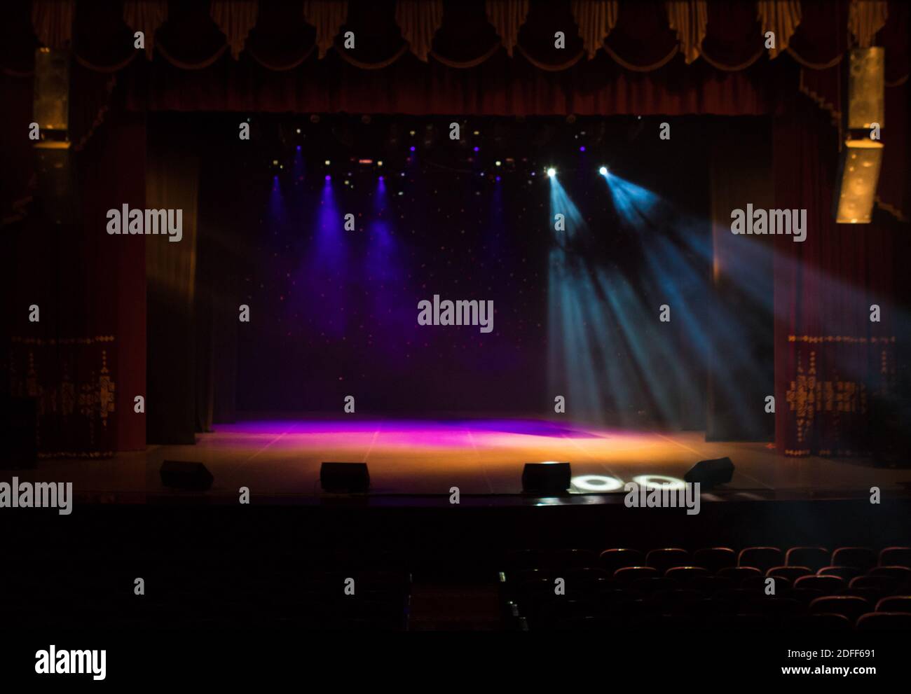 Theater lights spotlights over the stage, texture background for design ...