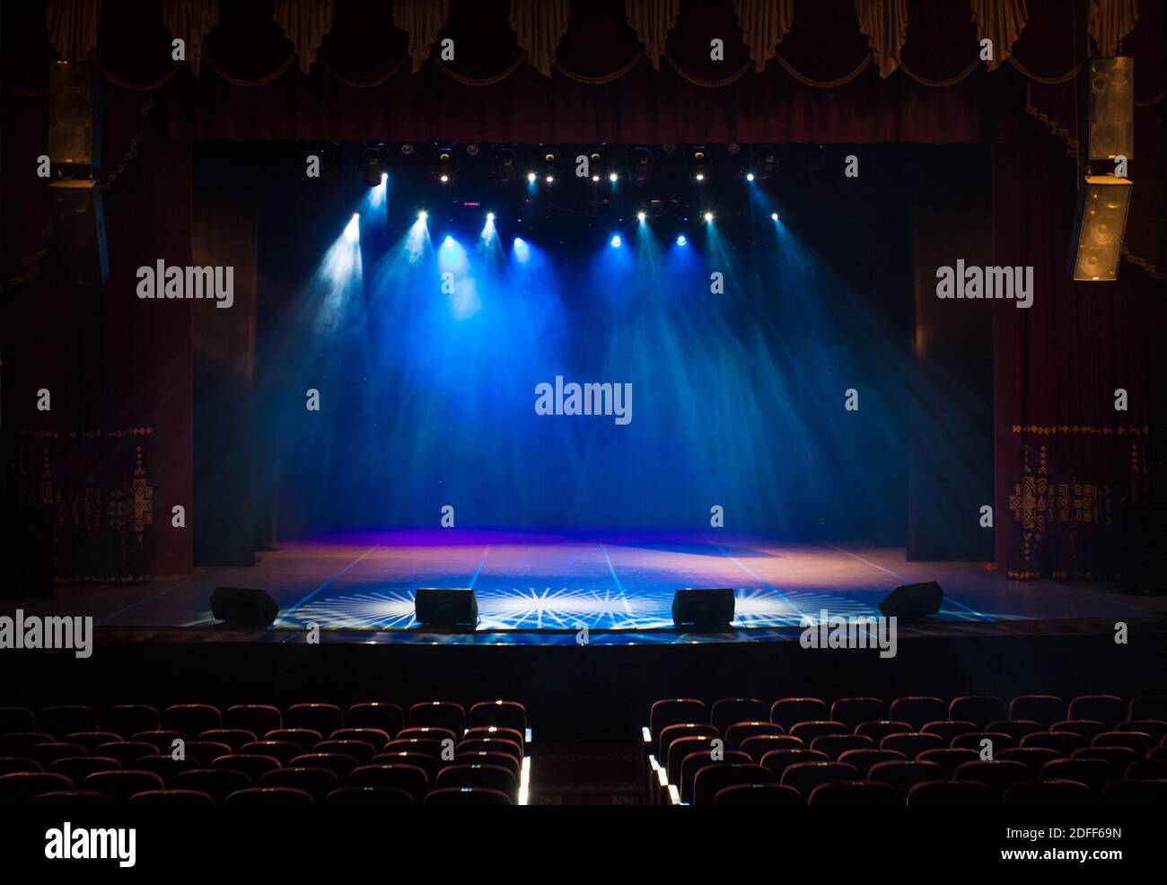 Theater lights spotlights over the stage, texture background for design ...