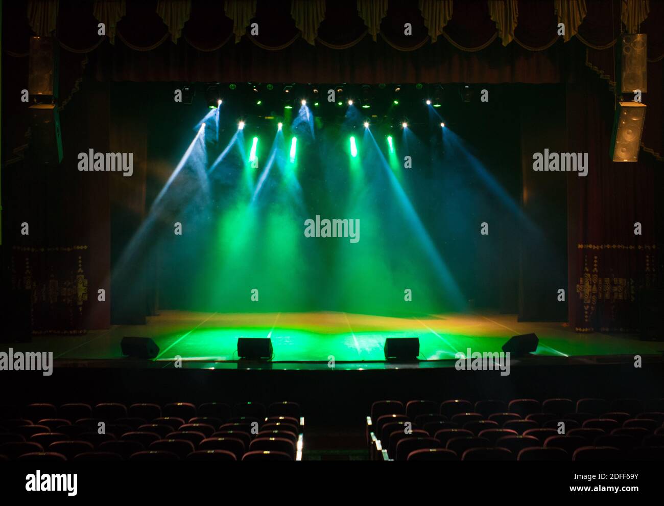 Theater lights spotlights over the stage, texture background for design ...