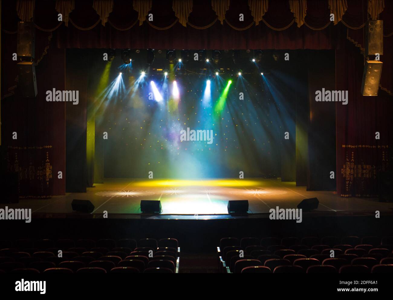 Theater lights spotlights over the stage, texture background for design ...