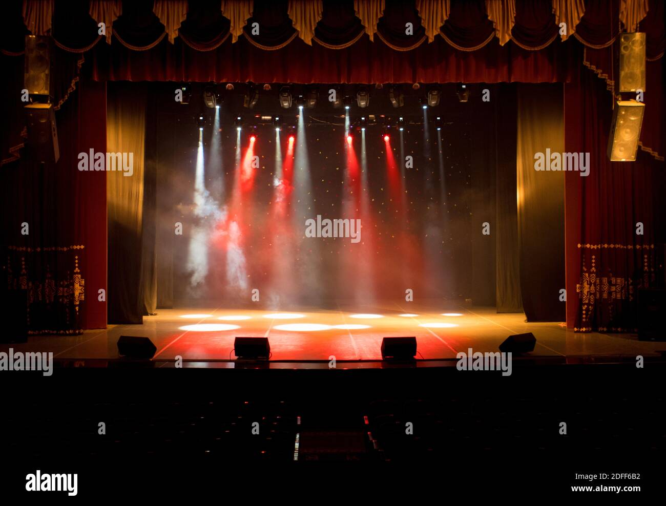 Theater lights spotlights over the stage, texture background for design ...