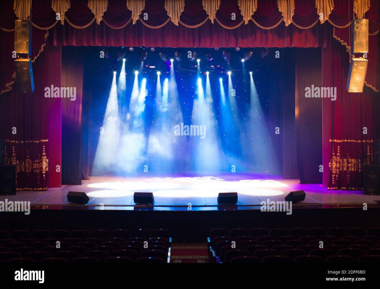 Theater lights spotlights over the stage, texture background for design ...