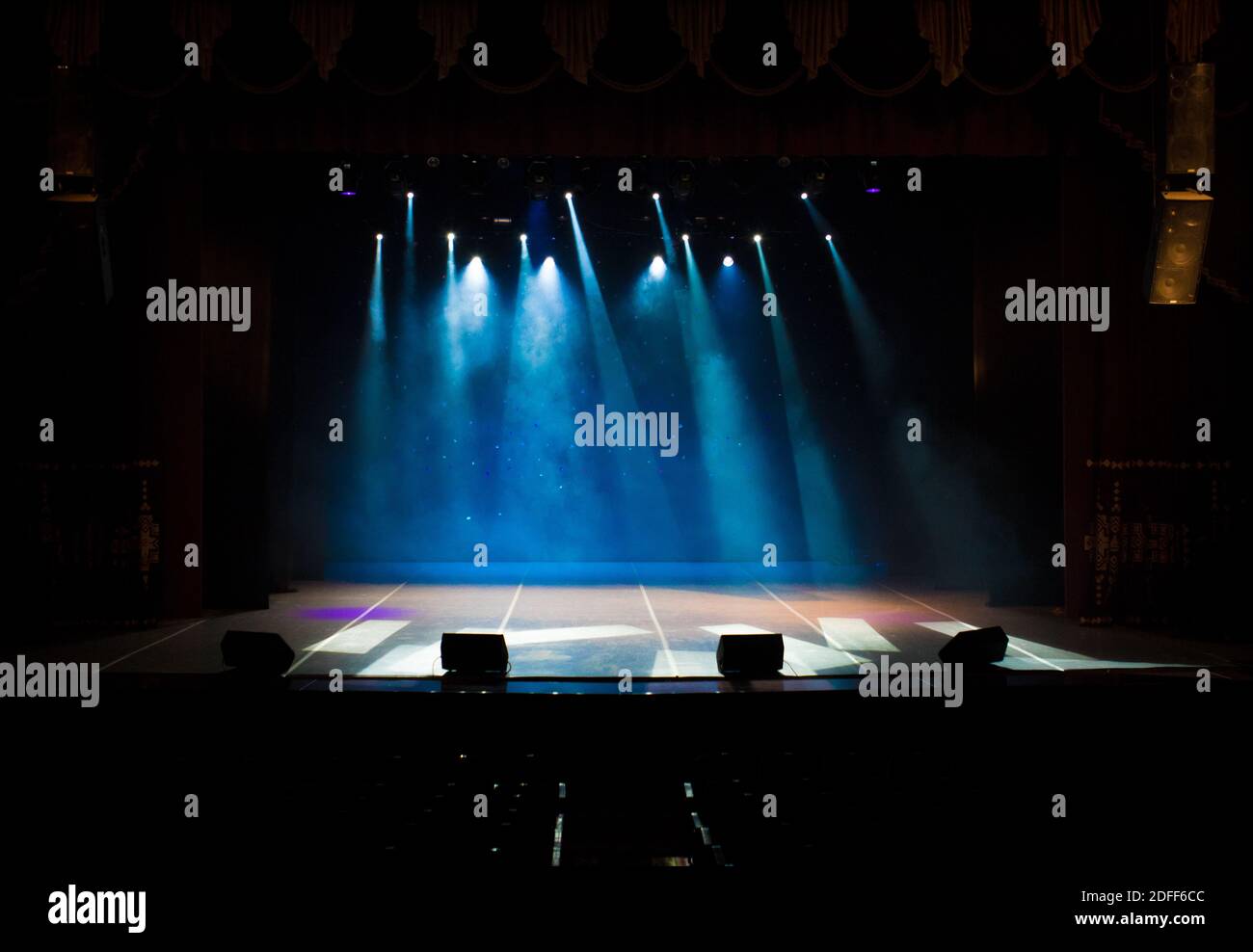 Theater lights spotlights over the stage, texture background for design ...