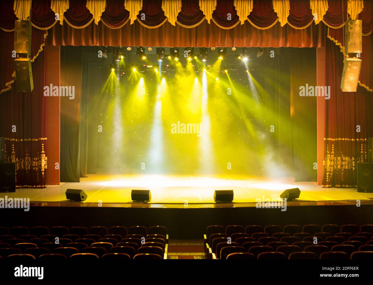 Theater lights spotlights over the stage, texture background for design ...