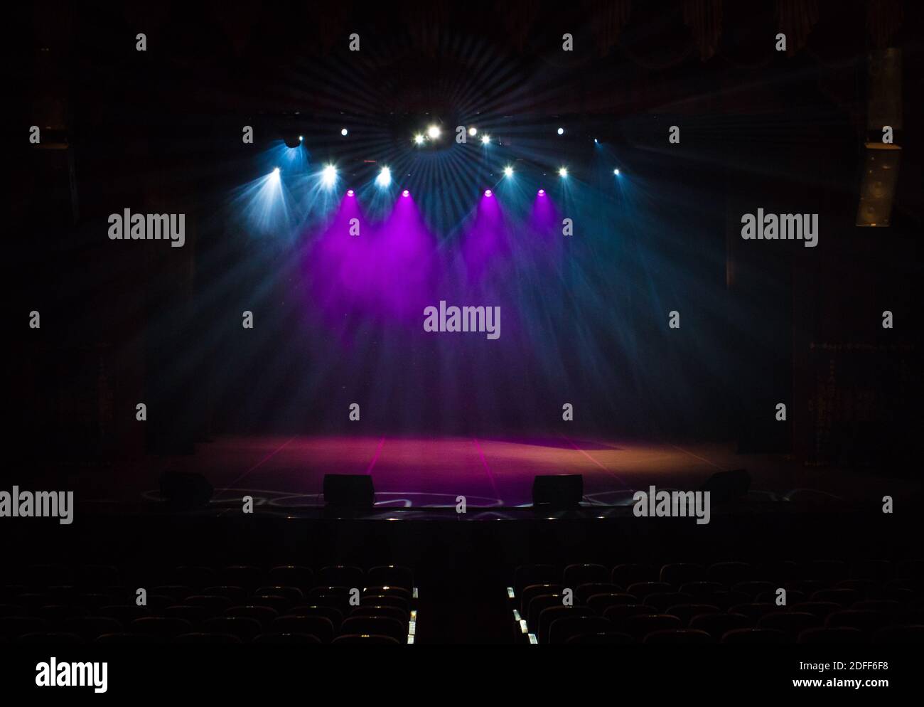 scene, stage light with colored spotlights and smoke Stock Photo - Alamy