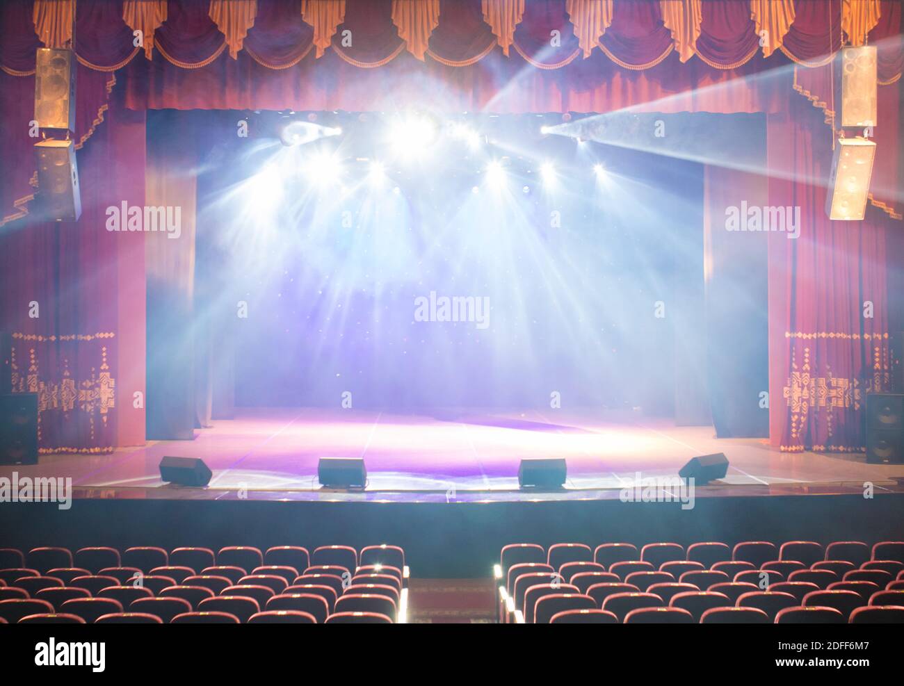 Theatrical scene without actors, scenic light and smoke Stock Photo - Alamy