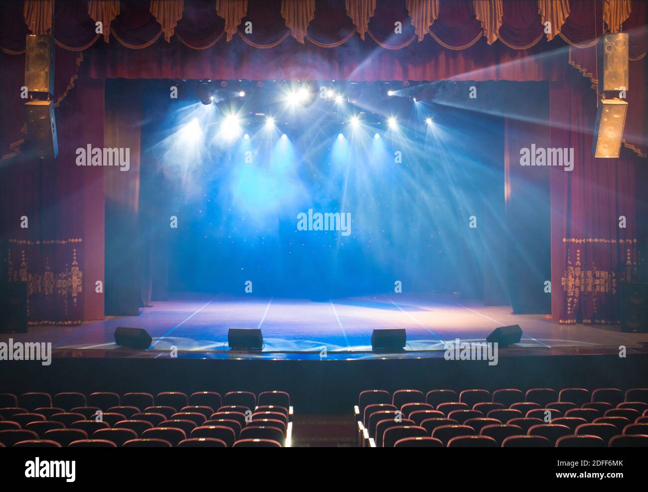 Theater lights spotlights over the stage, texture background for design ...