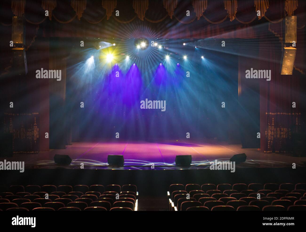 Theater lights spotlights over the stage, texture background for design ...