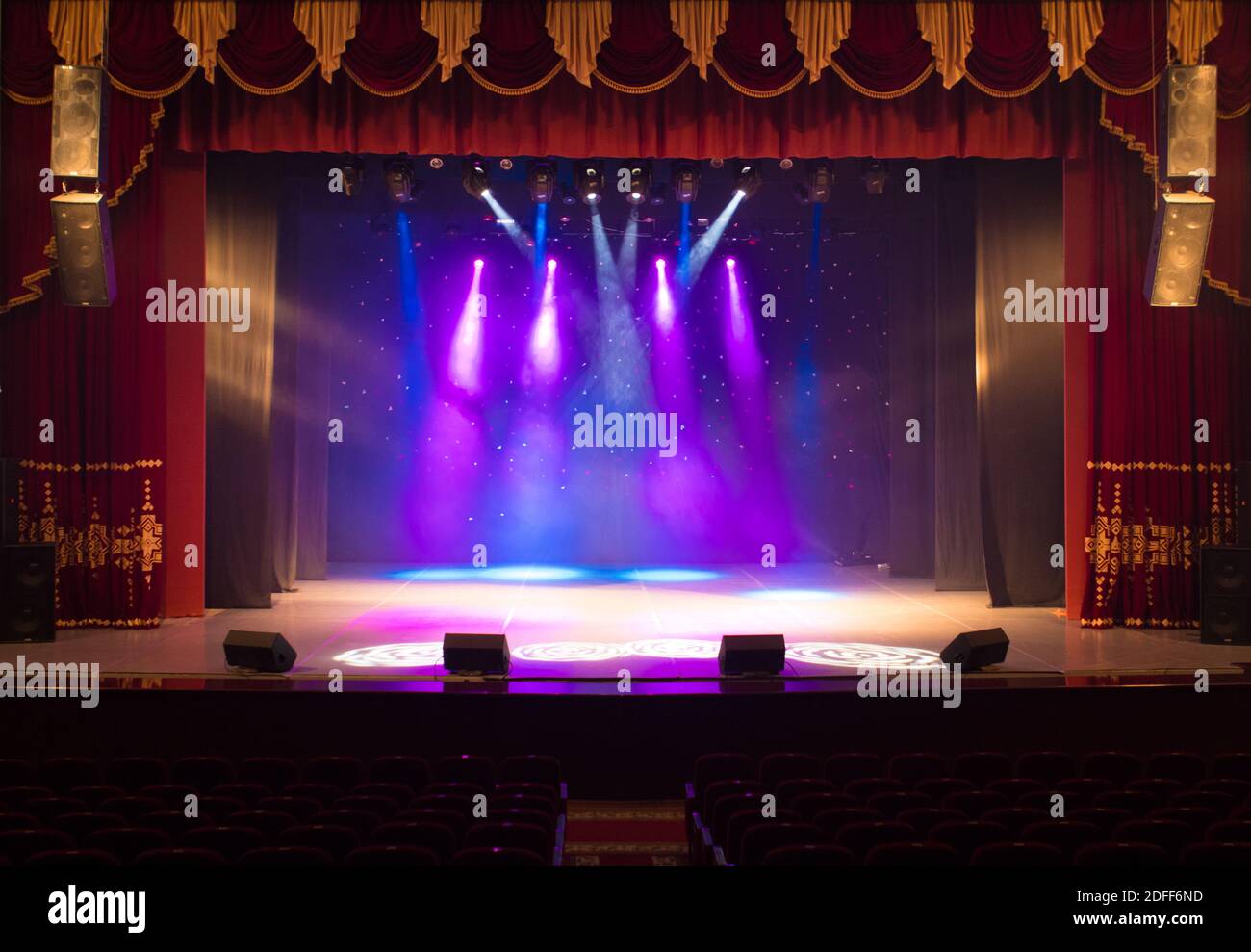 Theater lights spotlights over the stage, texture background for design ...