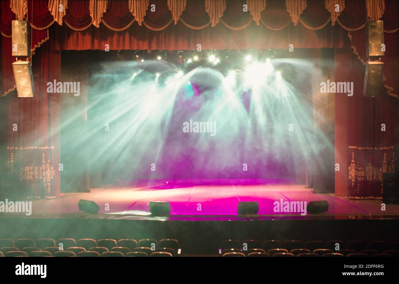 Theatrical scene without actors, scenic light and smoke Stock Photo - Alamy
