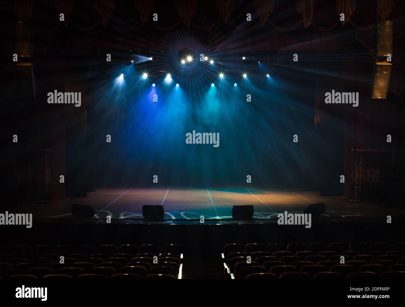 Theater lights spotlights over the stage, texture background for design ...