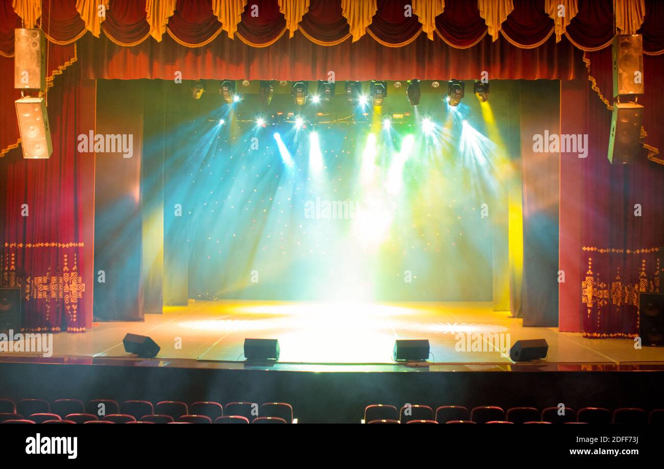 Theater lights spotlights over the stage, texture background for design ...