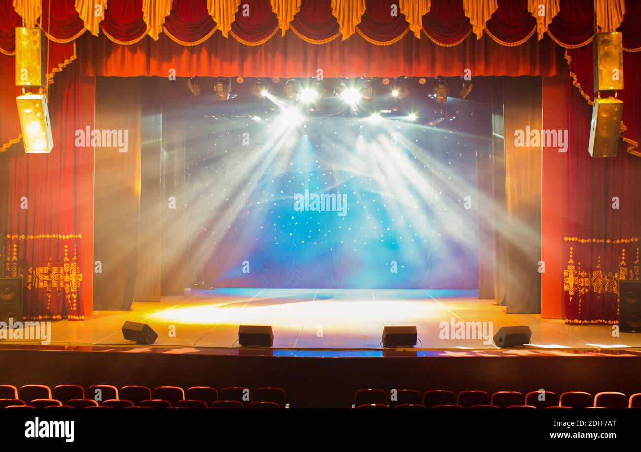 scene, stage light with colored spotlights and smoke Stock Photo - Alamy