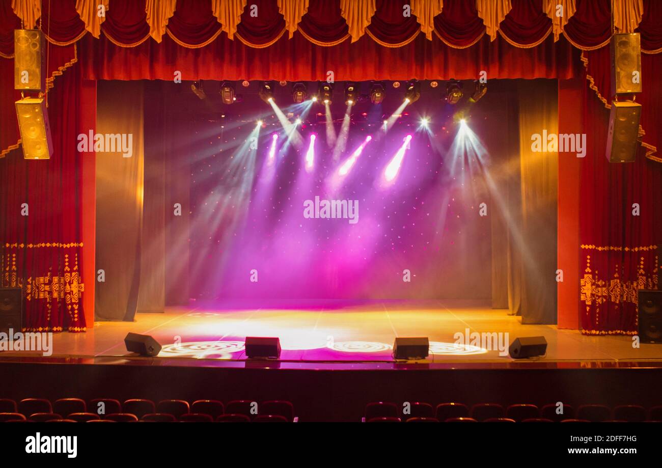 Theatrical scene without actors, scenic light and smoke Stock Photo - Alamy