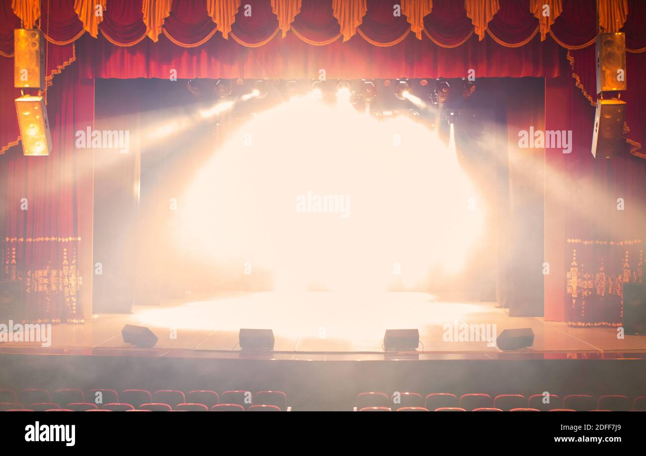 scene, stage light with colored spotlights and smoke Stock Photo - Alamy