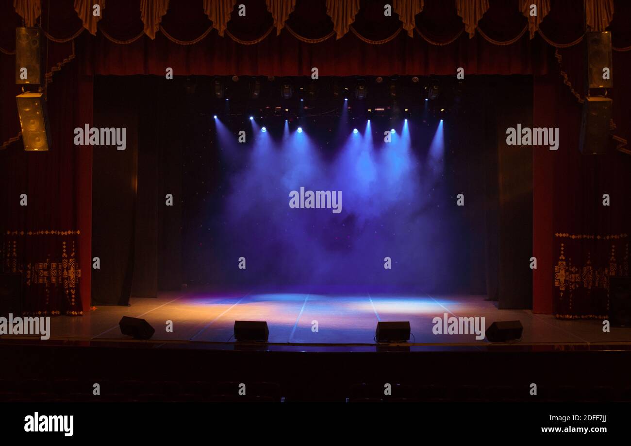 Theater lights spotlights over the stage, texture background for design ...