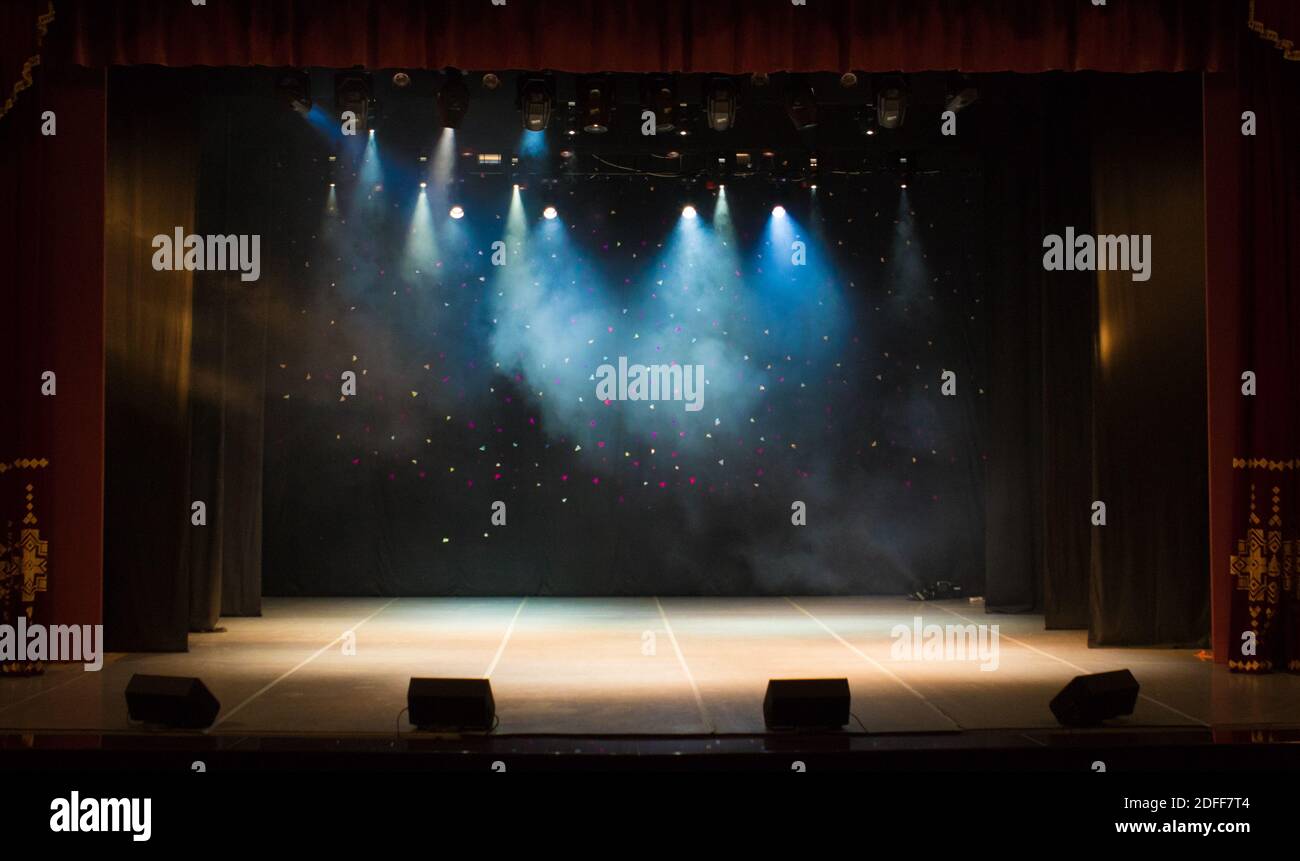 scene, stage light with colored spotlights and smoke Stock Photo - Alamy