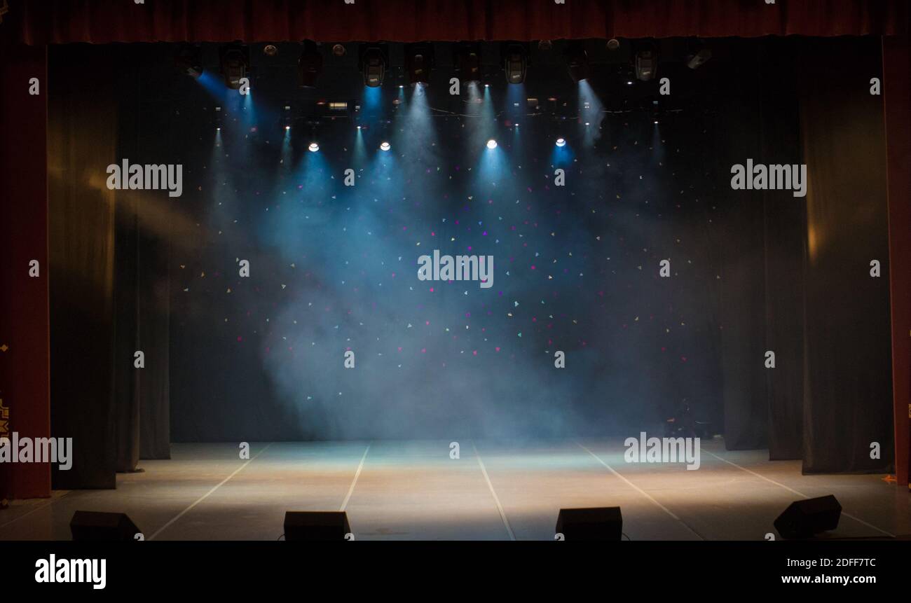 scene, stage light with colored spotlights and smoke Stock Photo - Alamy