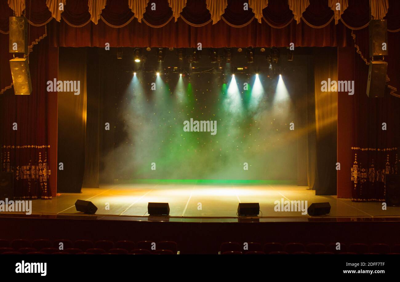 Theater lights spotlights over the stage, texture background for design ...