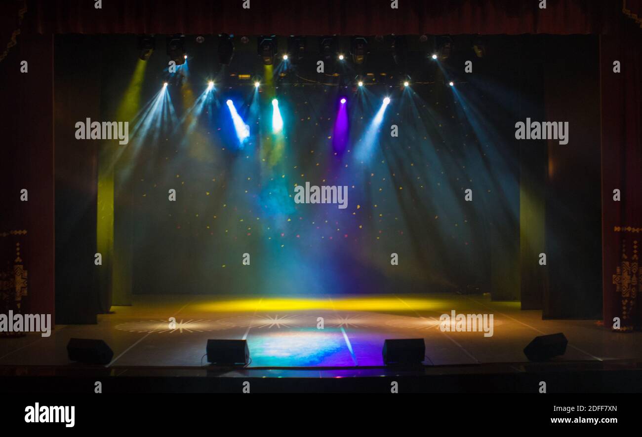 scene, stage light with colored spotlights and smoke Stock Photo - Alamy