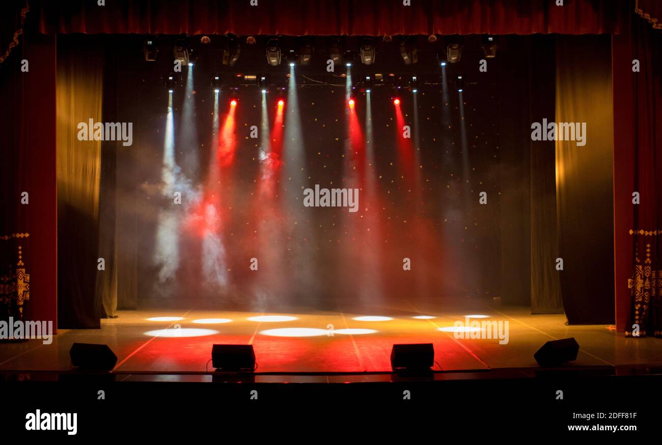 scene, stage light with colored spotlights and smoke Stock Photo - Alamy