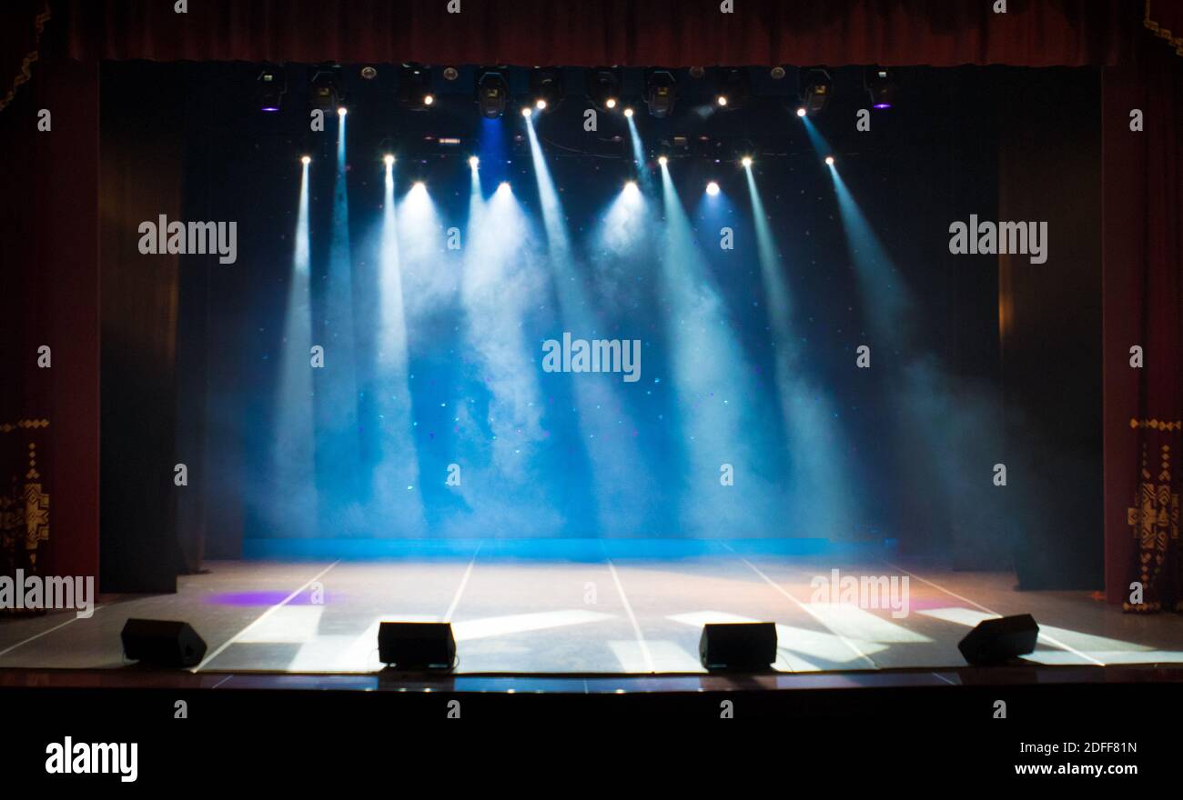 scene, stage light with colored spotlights and smoke Stock Photo - Alamy