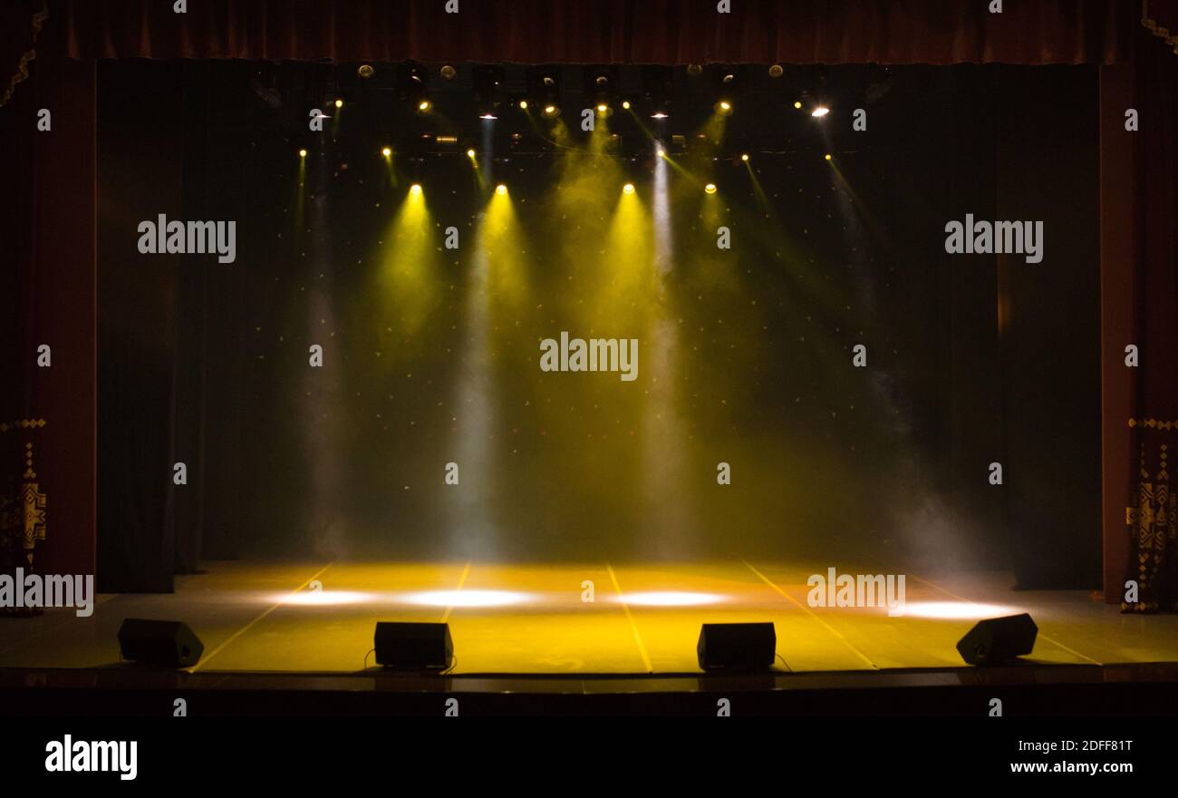Theatrical scene without actors, scenic light and smoke Stock Photo - Alamy