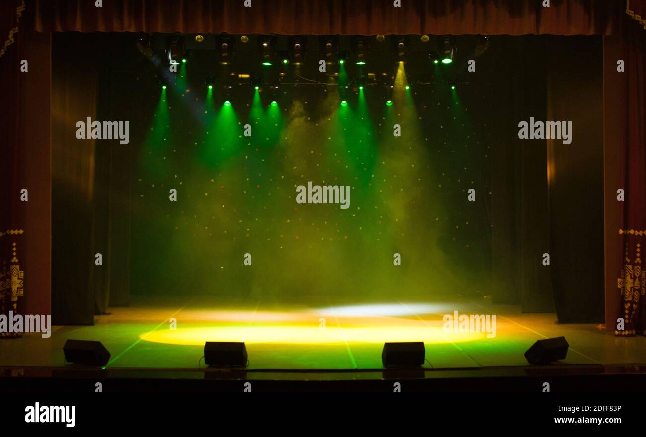 Theater lights spotlights over the stage, texture background for design ...