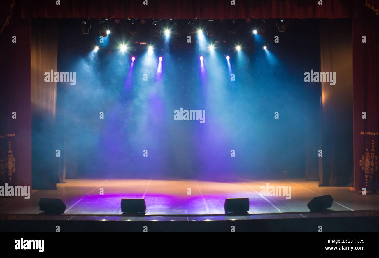 Theatrical scene without actors, scenic light and smoke Stock Photo - Alamy
