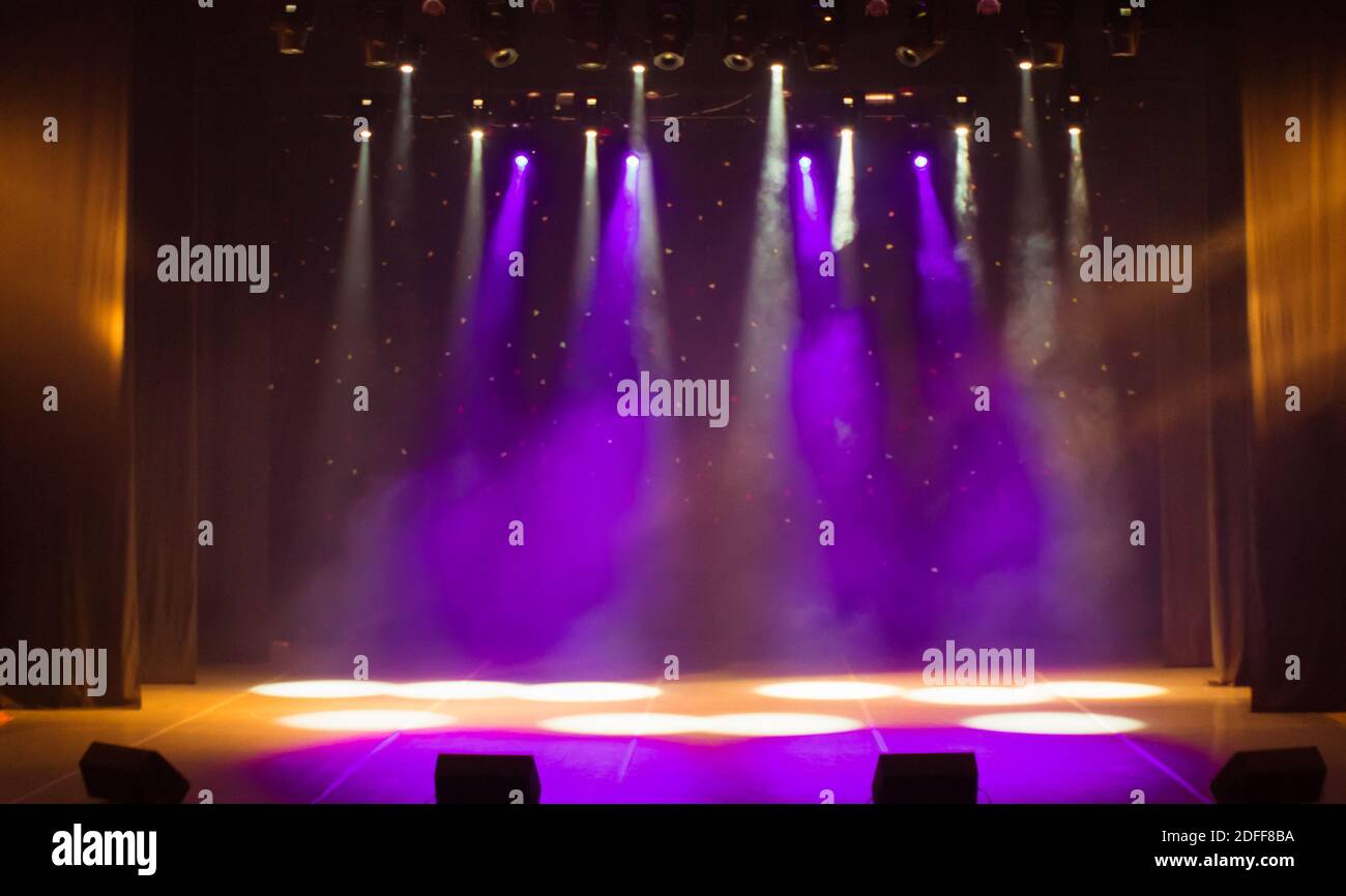 Theater lights spotlights over the stage, texture background for design ...