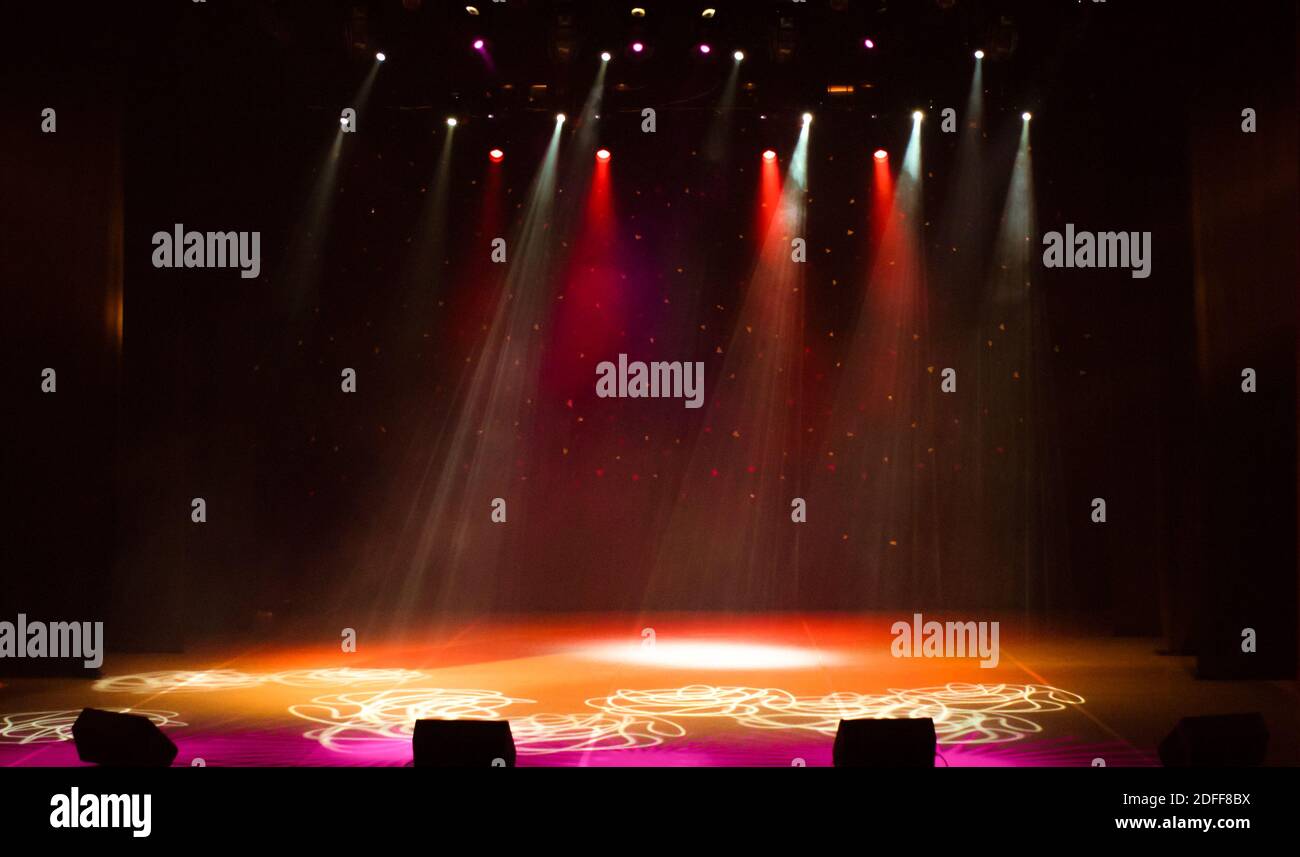 Theater lights spotlights over the stage, texture background for design ...