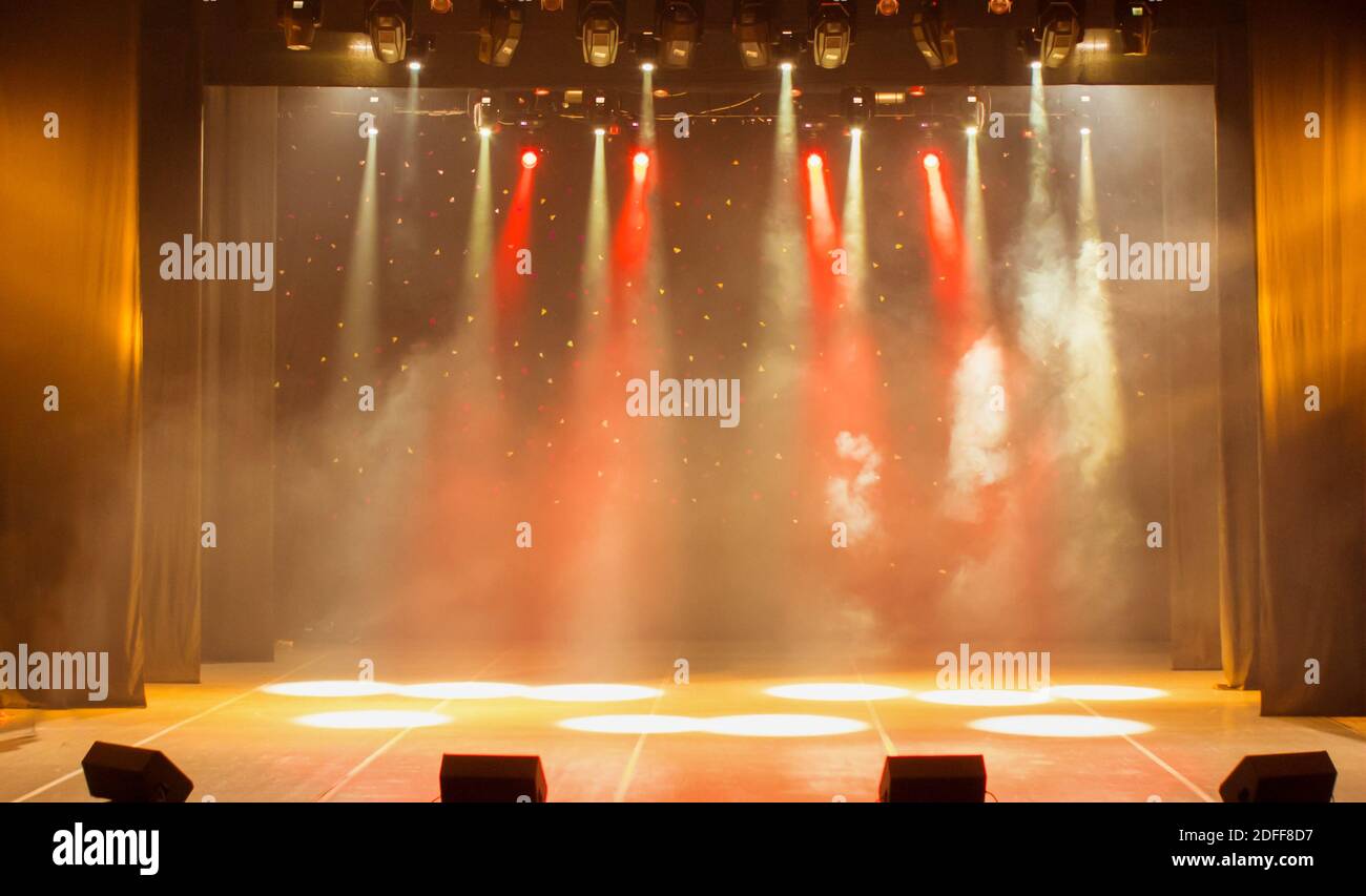 scene, stage light with colored spotlights and smoke Stock Photo - Alamy