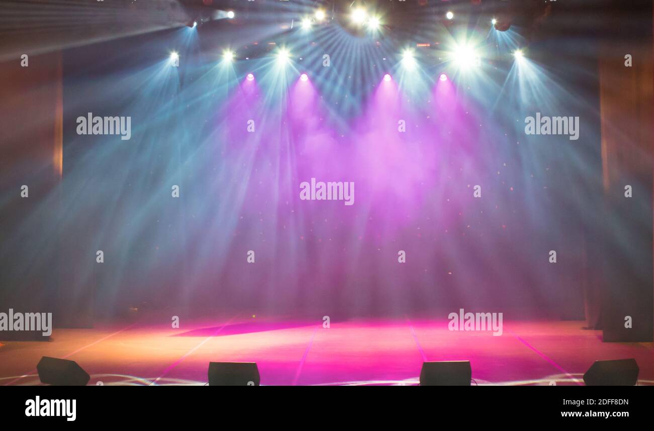 scene, stage light with colored spotlights and smoke Stock Photo - Alamy