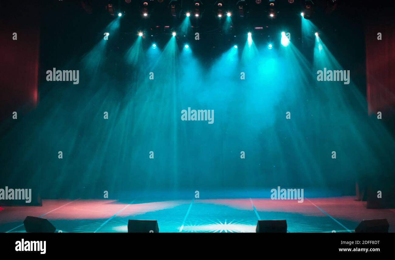 scene, stage light with colored spotlights and smoke Stock Photo - Alamy