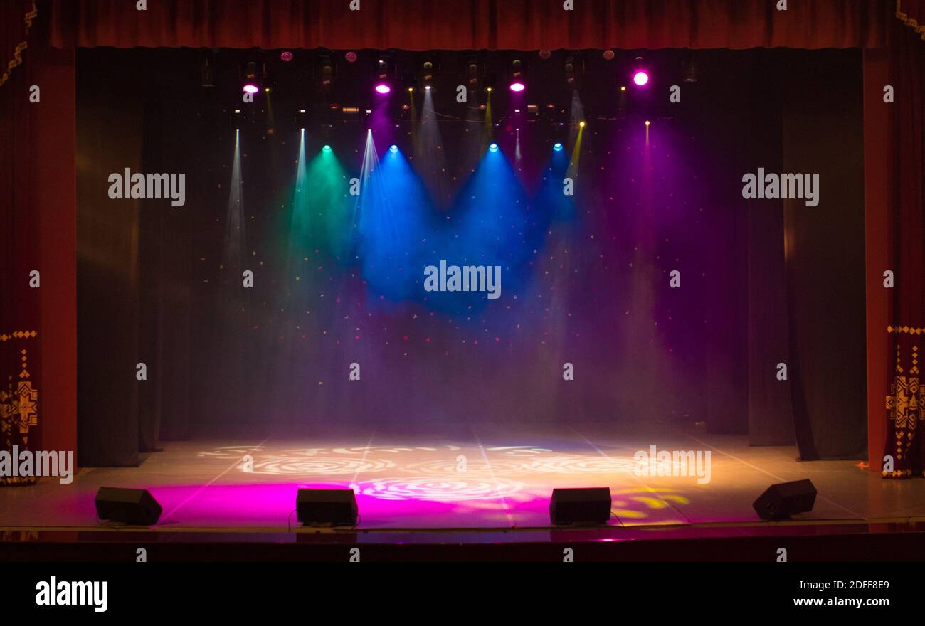 Theater lights spotlights over the stage, texture background for design ...
