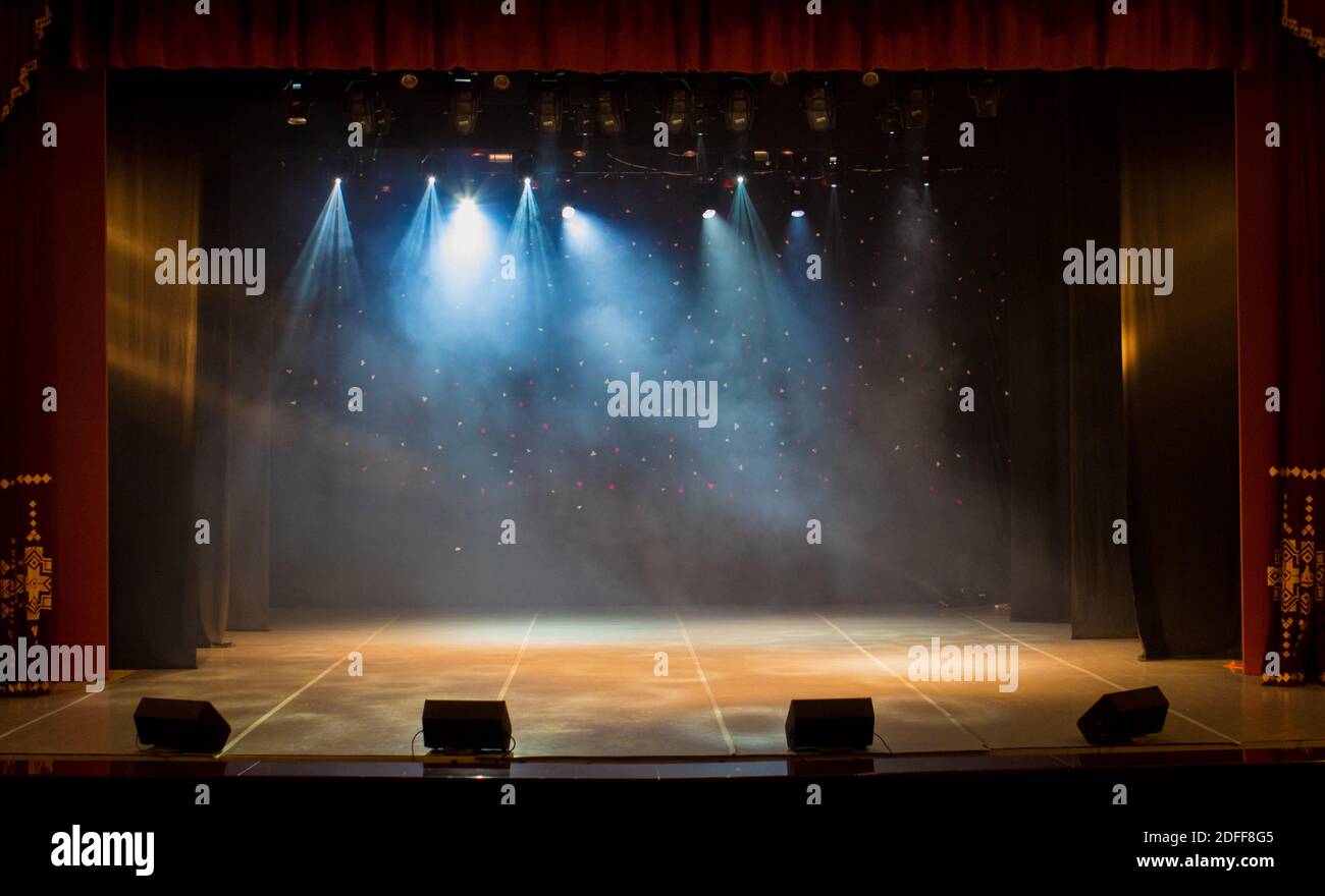 Theatrical scene without actors, scenic light and smoke Stock Photo - Alamy