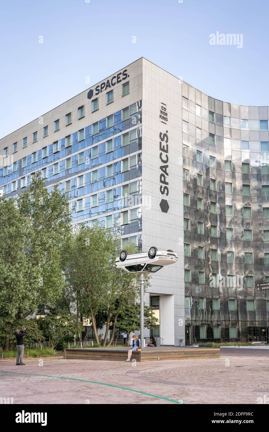 Paris, France - Jun 13, 2020: Flipped car as art display in front of ...