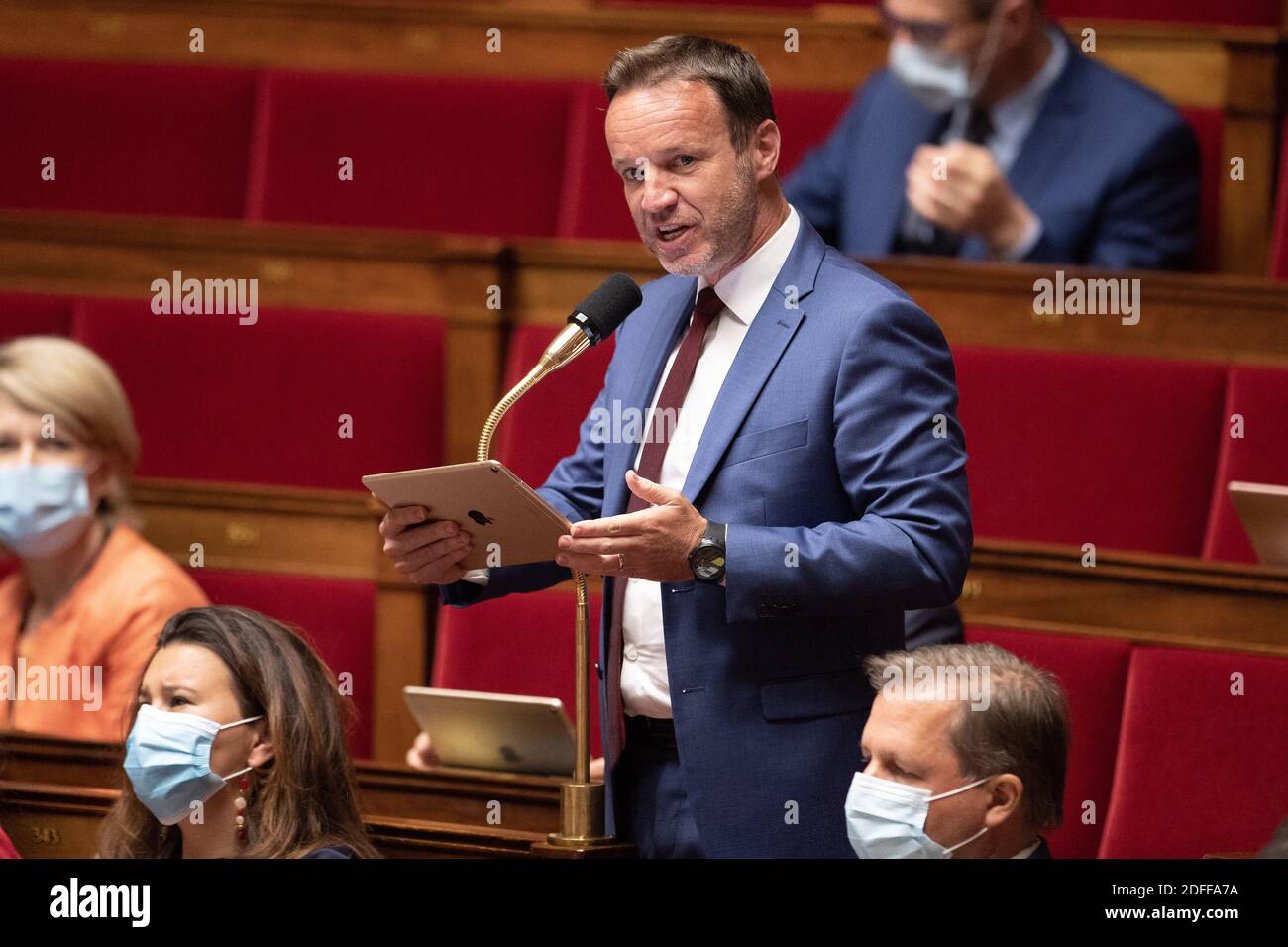 Deputy, Cedric Roussel attends a session of Questions to the Government ...