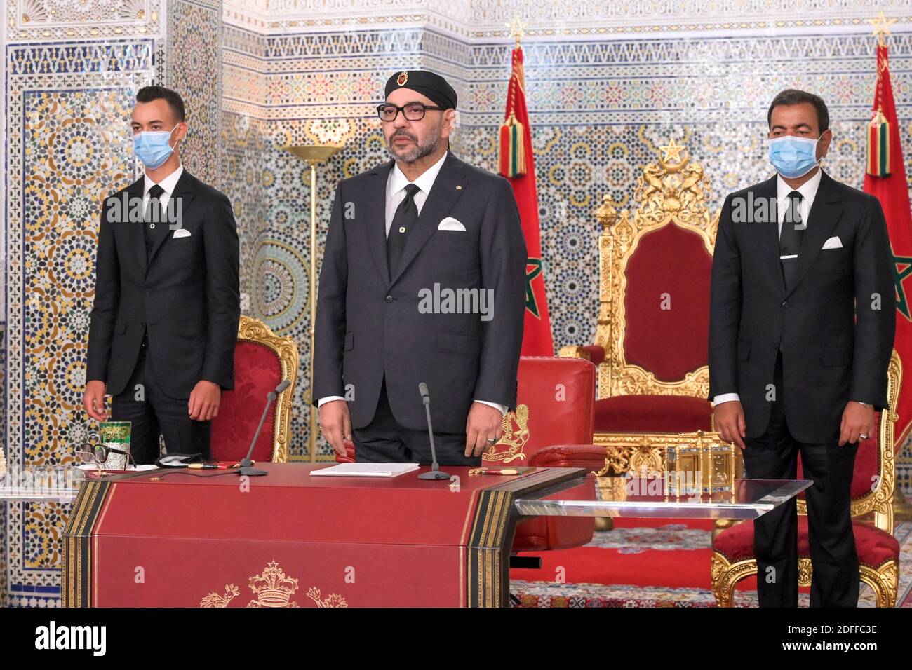 King Mohammed VI of Morocco delivers a speech to the nation on the occasion of the celebration ...
