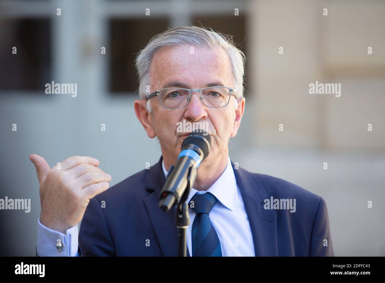 France region's Deputy President Francois Bonneau speaks to the press ...