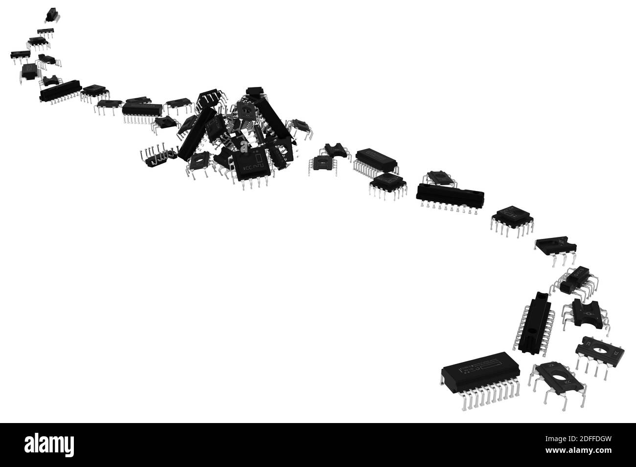 Microchip electronic element parts long path, 3d illustration, isolated ...