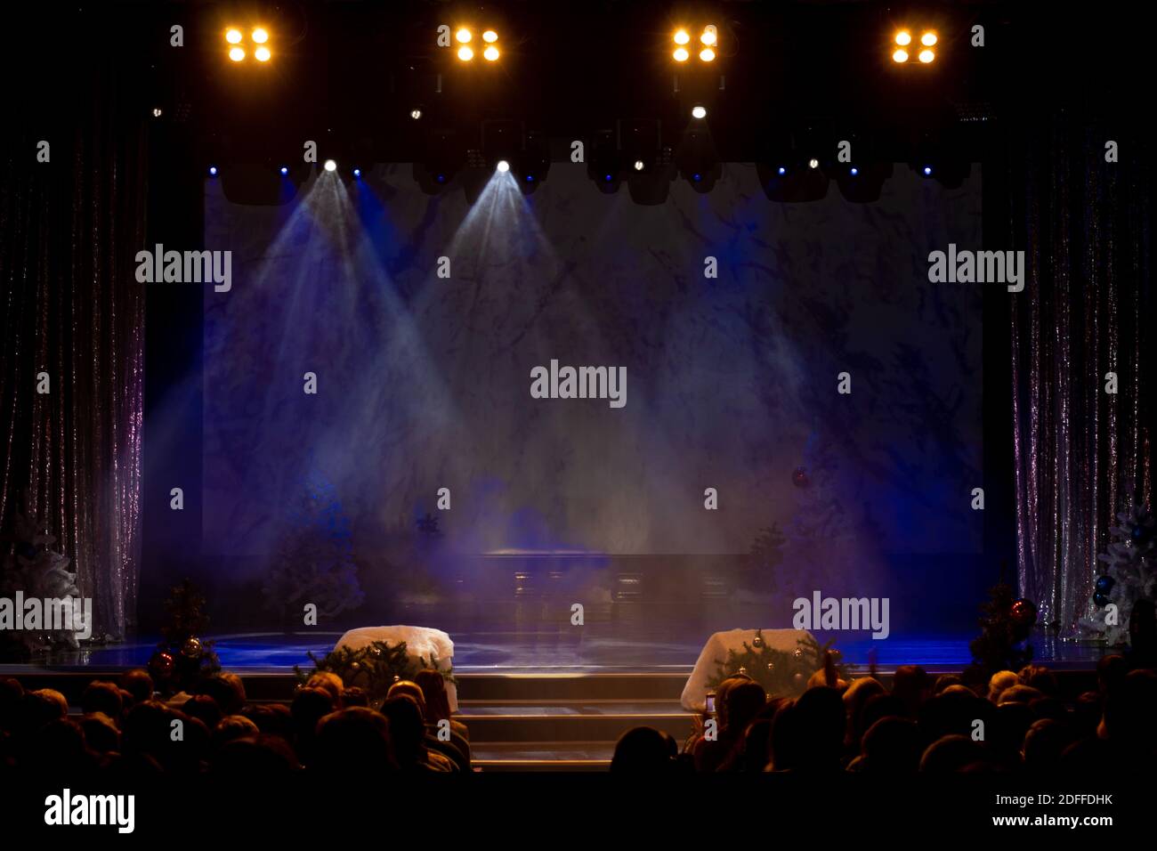 Theatrical scene without actors, scenic light and smoke Stock Photo - Alamy