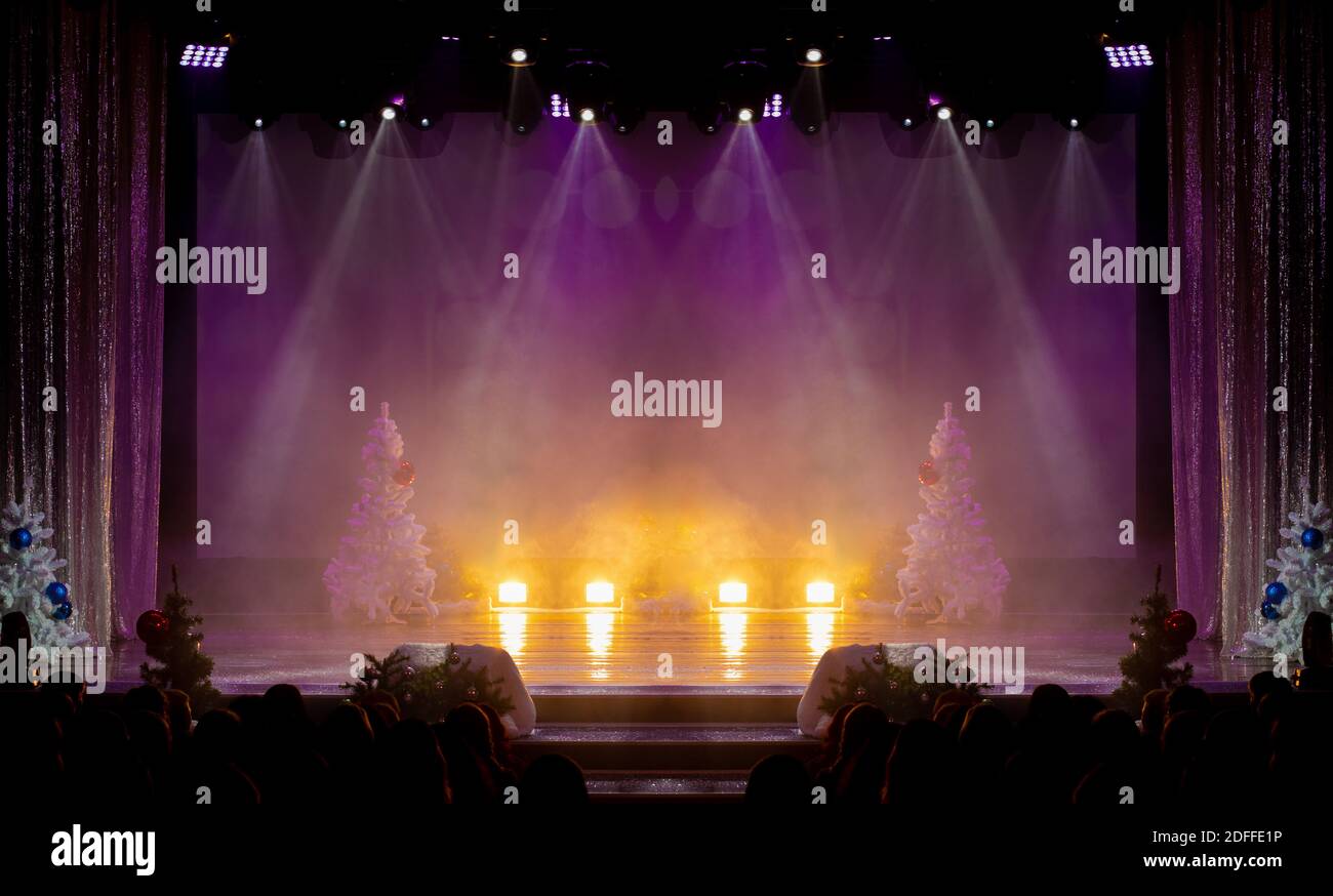 Theater lights spotlights over the stage, texture background for design ...