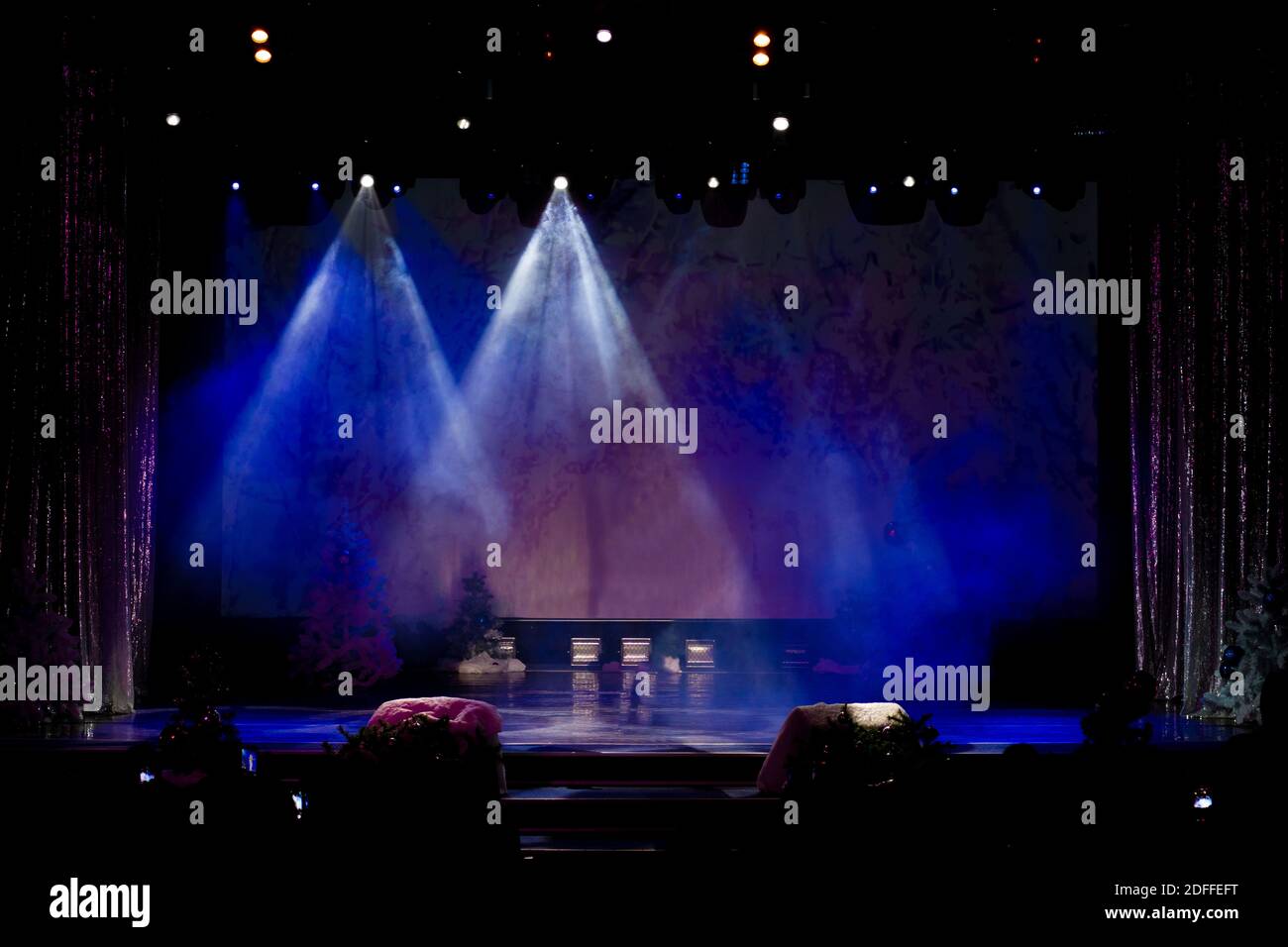 Theater lights spotlights over the stage, texture background for design ...