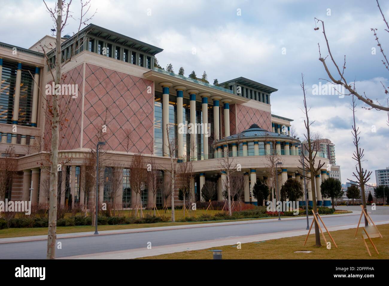 Exterior view of a luxurious library designed according to traditional ...