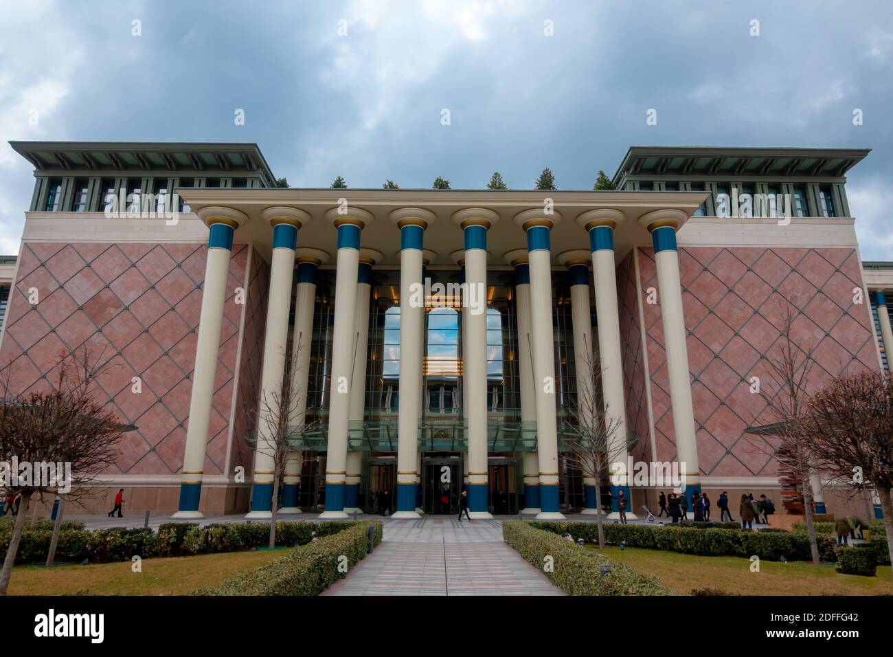 Exterior view of a luxurious library designed according to traditional ...
