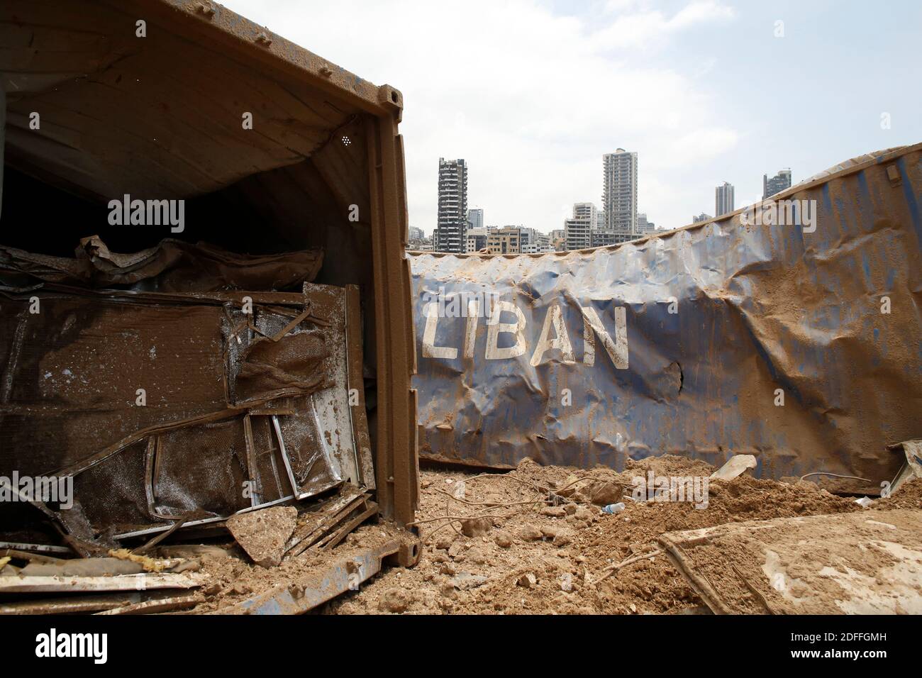 Debris are pictured at the devastated site of the explosion at the port ...