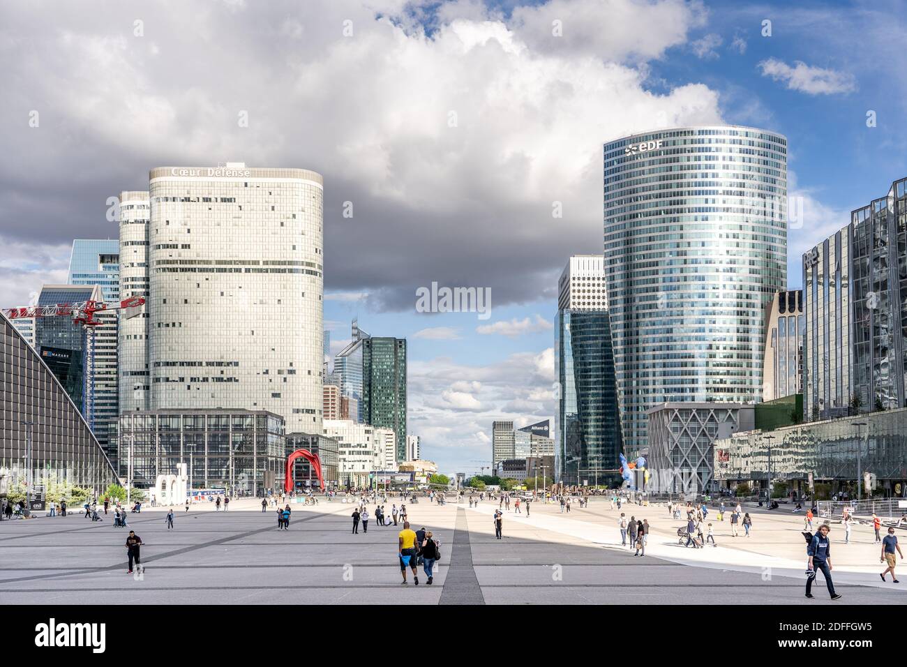 Paris, France - Jun 13, 2020: La Defense Esplanade in afternoon with ...